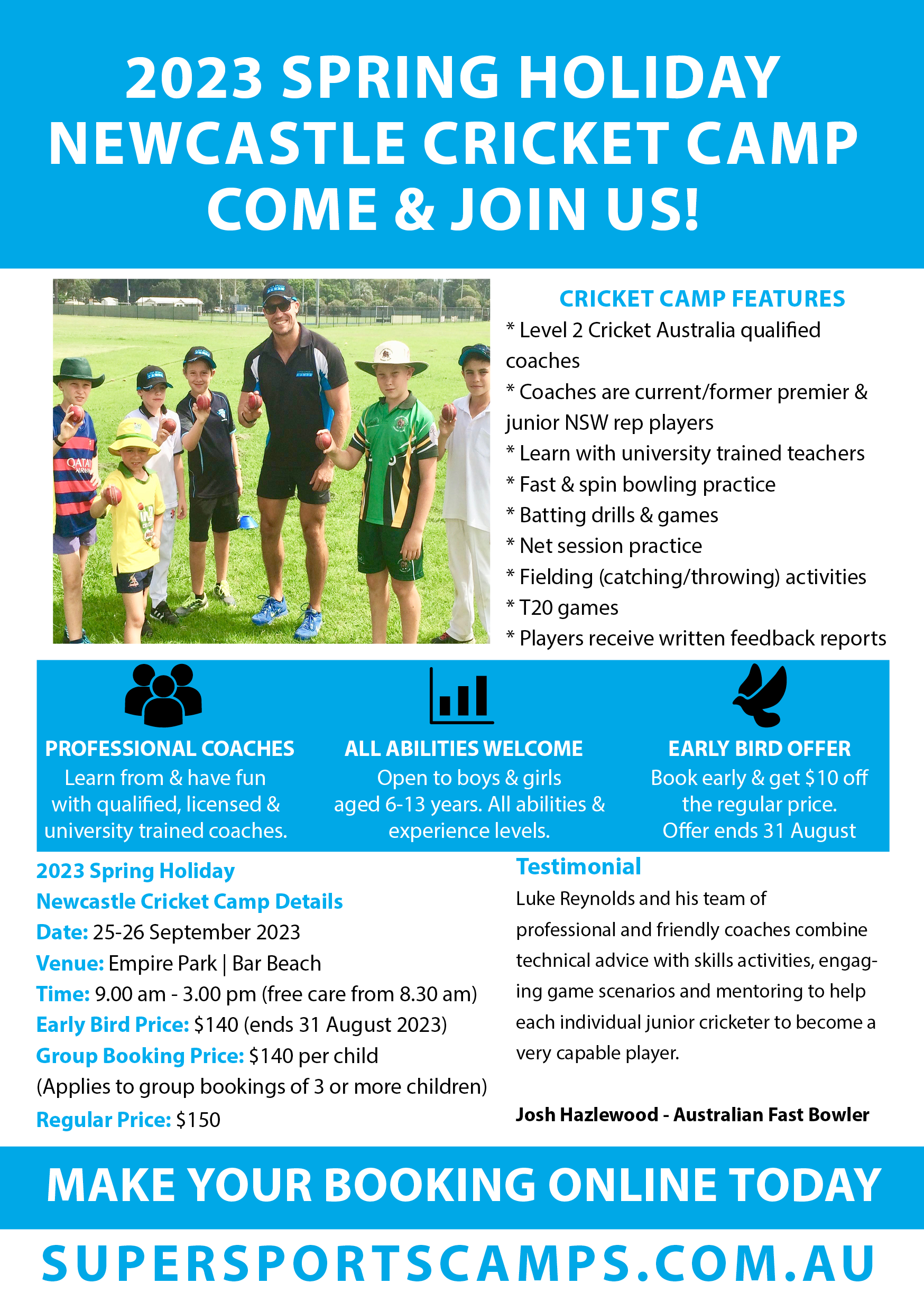 Newcastle Cricket Camp - 2023 Spring Holidays - Super Sports Camps